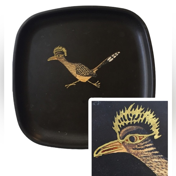 Couroc | Dining | Vintage Couroc Tray In Black Roadrunner Midcentury ...